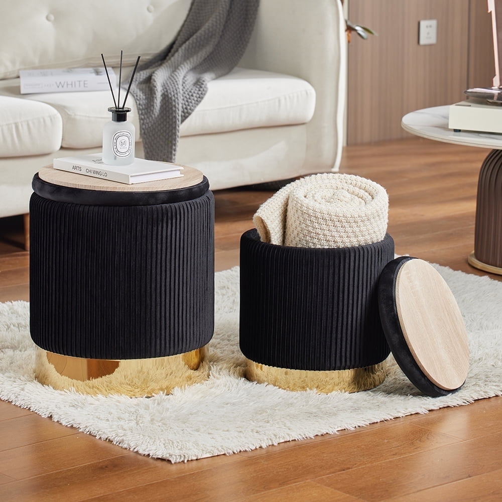 2BYF Round Ottoman with Storage Set of 2 Vanity Stool Foot Rest with ...