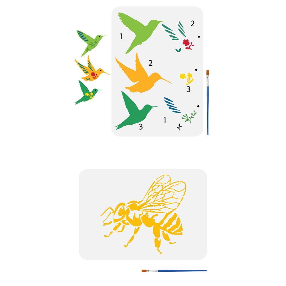 2Bag Realistic Bee Painting Stencil with a Art Paint Brush 8.3x11.7 inch Reusable Honeybee ...