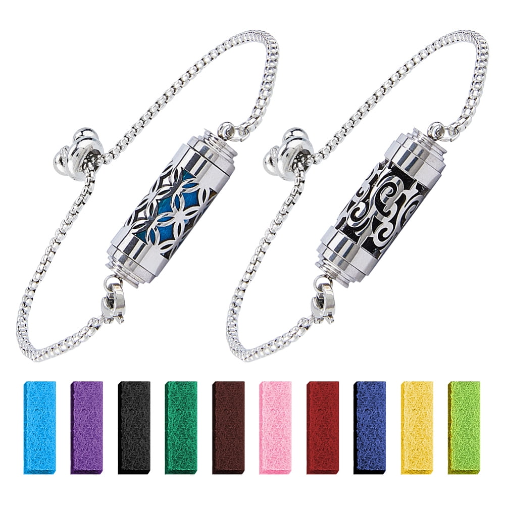 2Bags 2 Styles Stainless Steel Slider Bracelets Essential Oil Diffuser ...