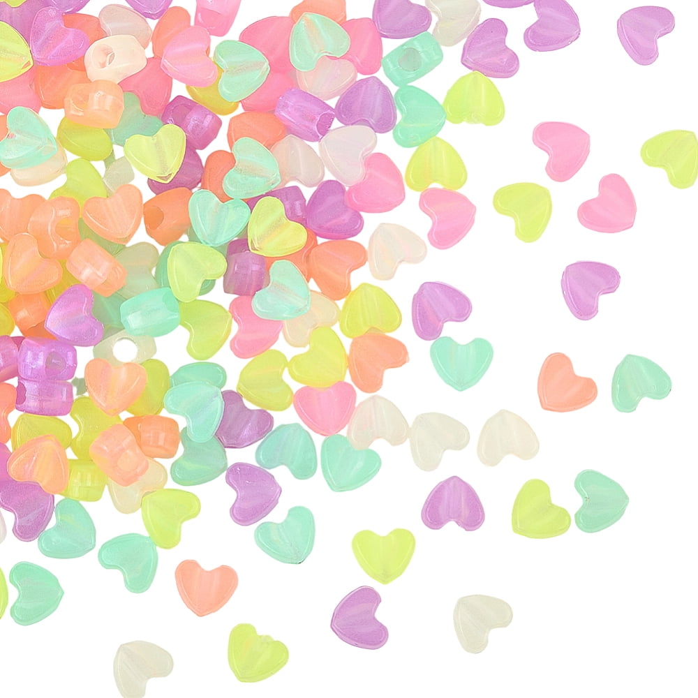 2Bags Luminous Plastic Beads Glow in the Dark Mixed Color Heart 10x11x5 ...
