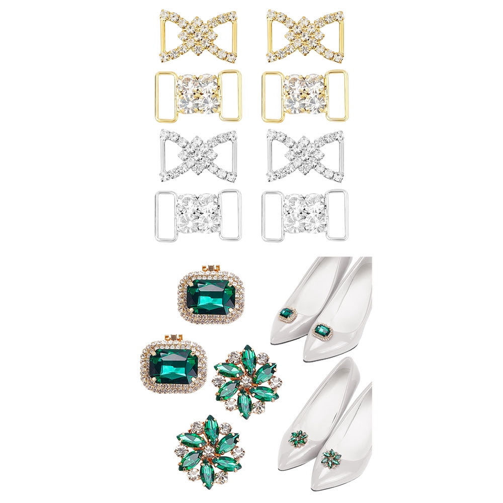 2Box 2 Pairs 2 Styles Rectangle/Flower Brass Glass Rhinestone Shoe ...