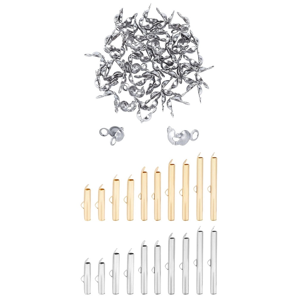 2Box 60pcs 2 Colors Stainless Steel Slide On End Clasp Tubes Crimp End ...