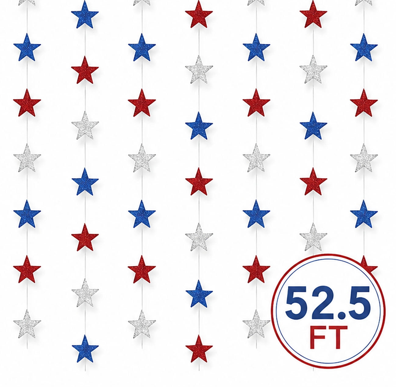Kabuer Fourth of July Banner, 52.5 Ft Glitter Red White Blue Star ...