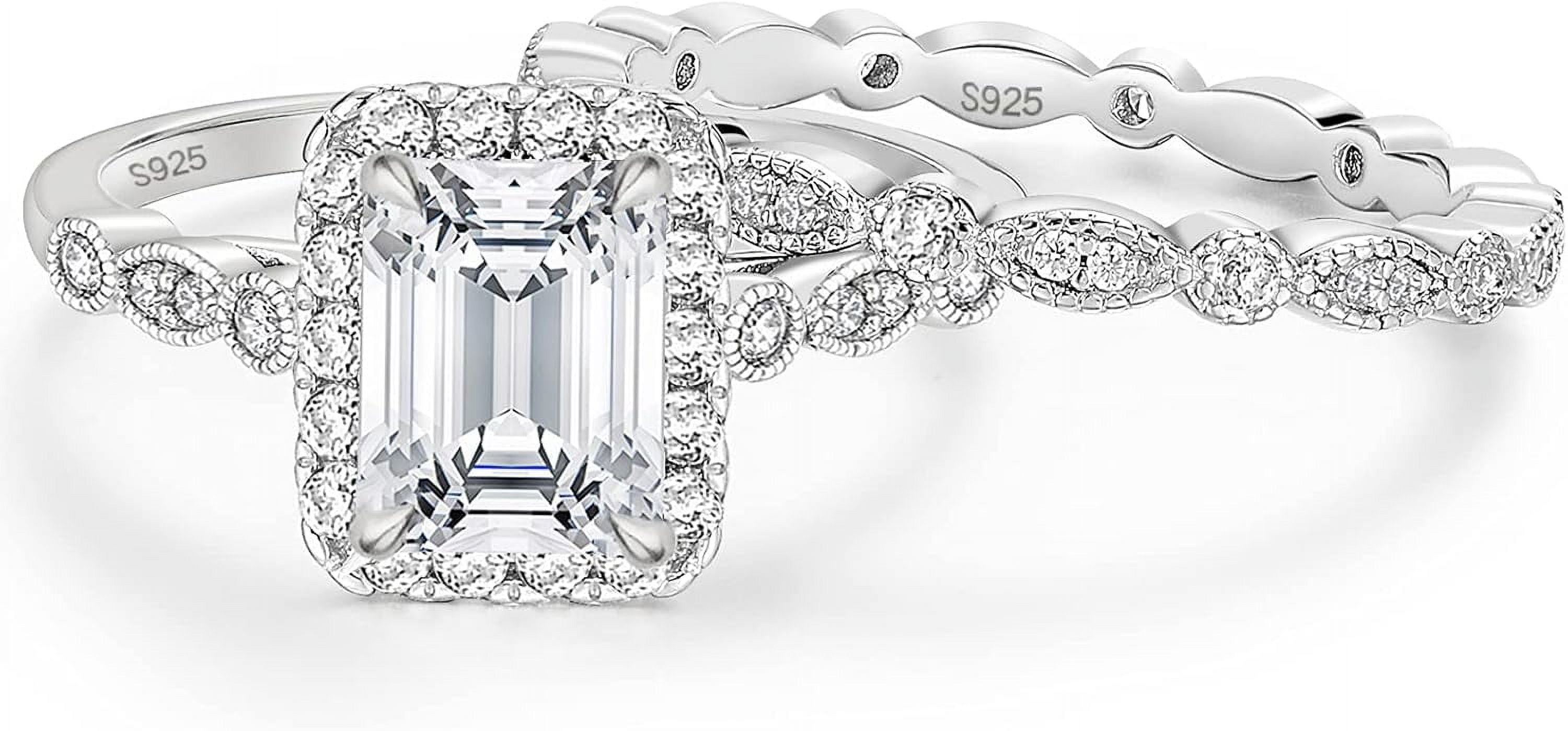 2CT 925 Sterling Silver Bridal Ring Sets Emerald Cut CZ Engagement Vintage Promise Rings ...