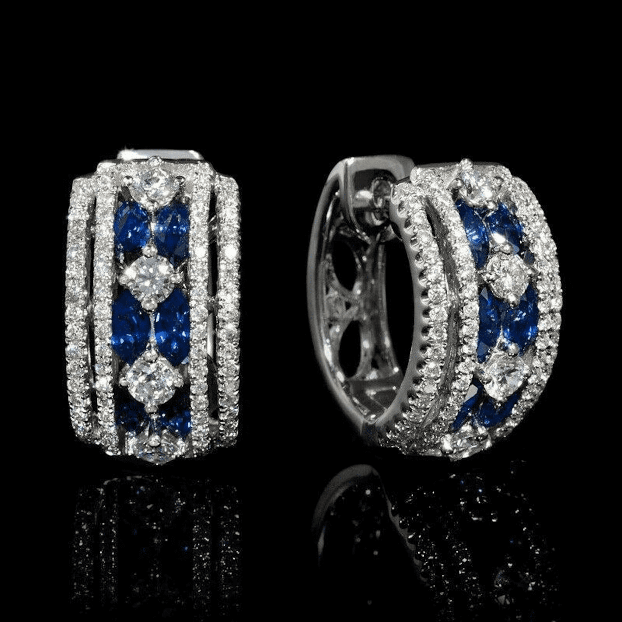 2CT Blue Sapphire 925 Silver Women's Huggie Hoop Earrings 14K White ...