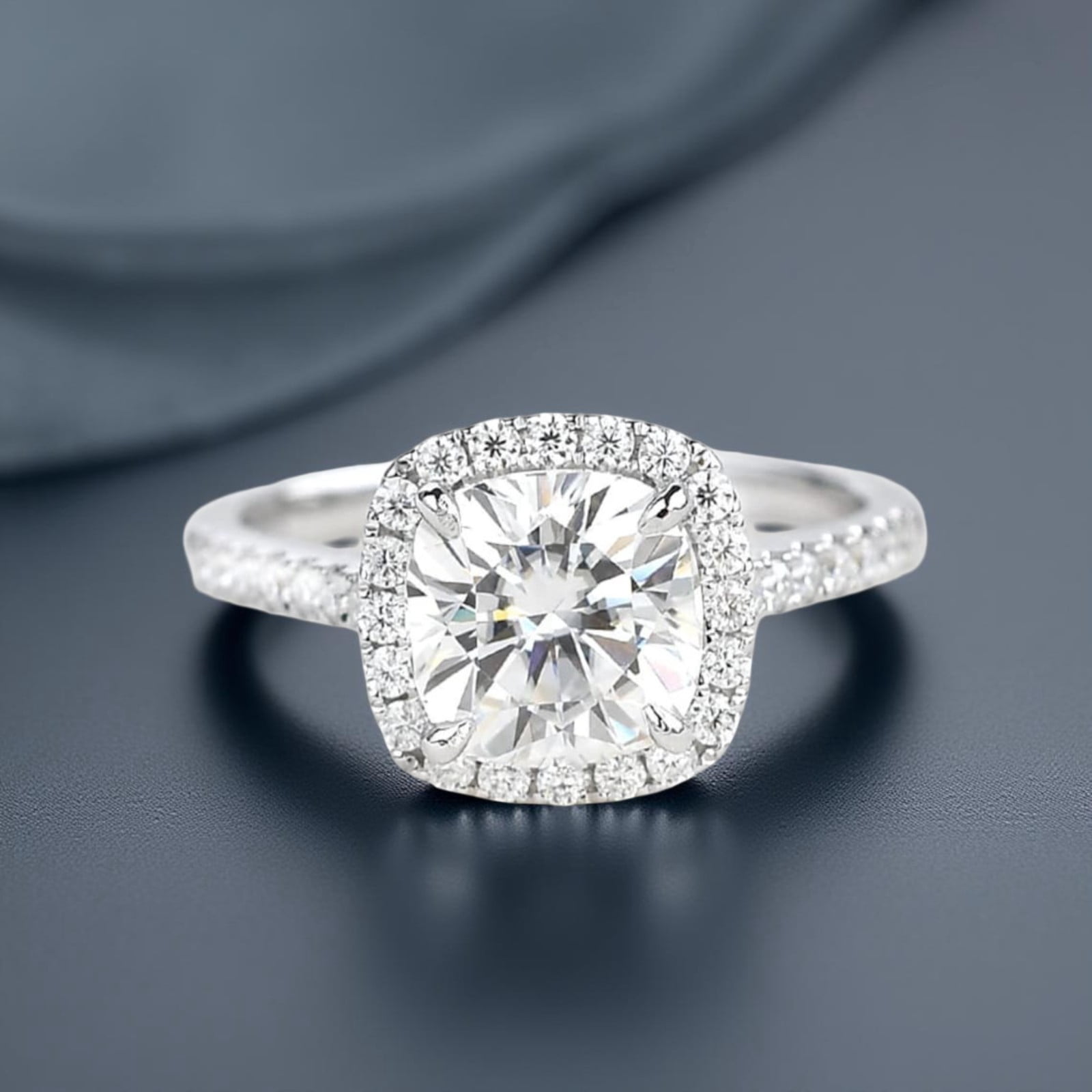 2CT Cushion Cut Real Moissanite Wedding Ring, 14k White Gold Plated ...