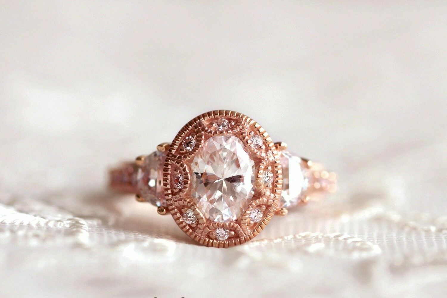 2CT Engagement Ring Oval Cut Simulated Diamond 14K Rose Gold Plated ...