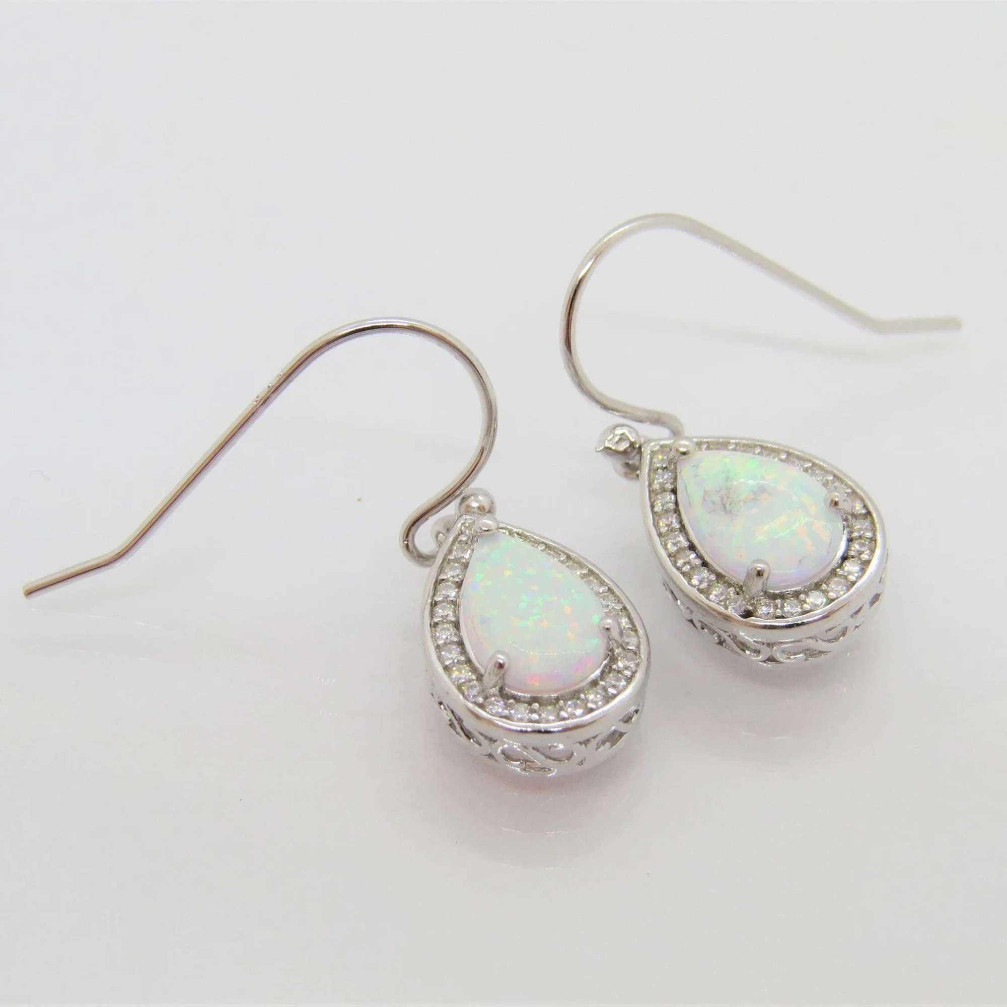 2CT Fire Opal 925 Silver Teardrop Drop Dangle Earrings In 14K White ...