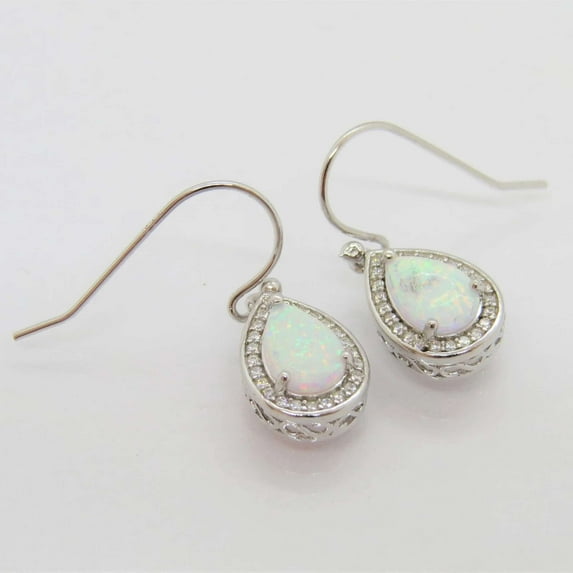 2CT Fire Opal 925 Silver Teardrop Drop Dangle Earrings In 14K White ...