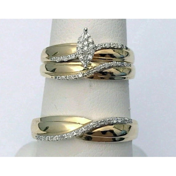 2CT His Her Round Lab Created Diamond Wedding Trio Ring Set 14K Yellow ...
