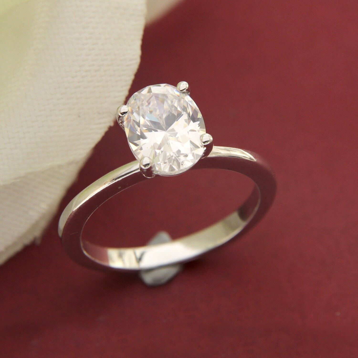 2CT Lab Created Diamond Oval Cut Solitaire Women's Beauty Ring 14K ...