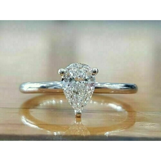 2CT Lab Created Diamond Pear Cut Solitaire Ring 14K White Gold Plated ...
