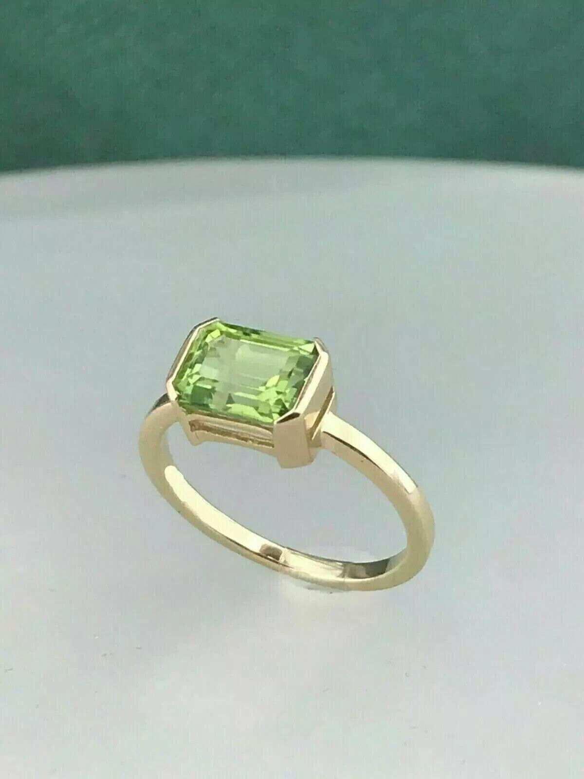 2CT Lab Created Emerald Cut Green Peridot Women's Wedding Promise Ring ...