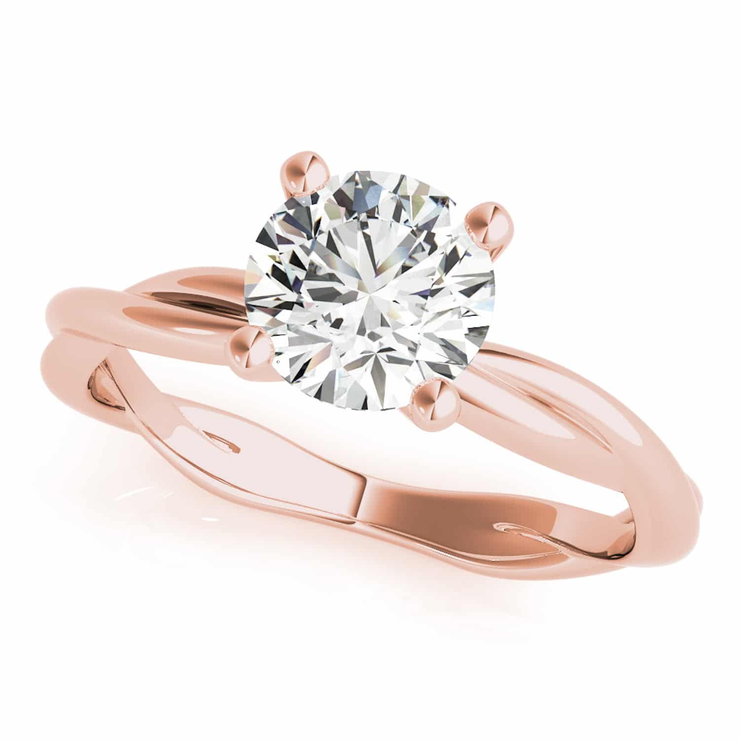 2CT Lab-Grown Diamond 18K Gold Rose Twisted Shank Solitaire Engagement ...