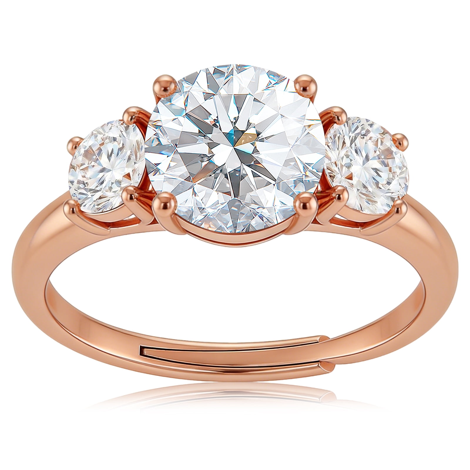 2CT Moissanite Engagement Ring for Women,14K Rose Gold Plated 3 Stone ...