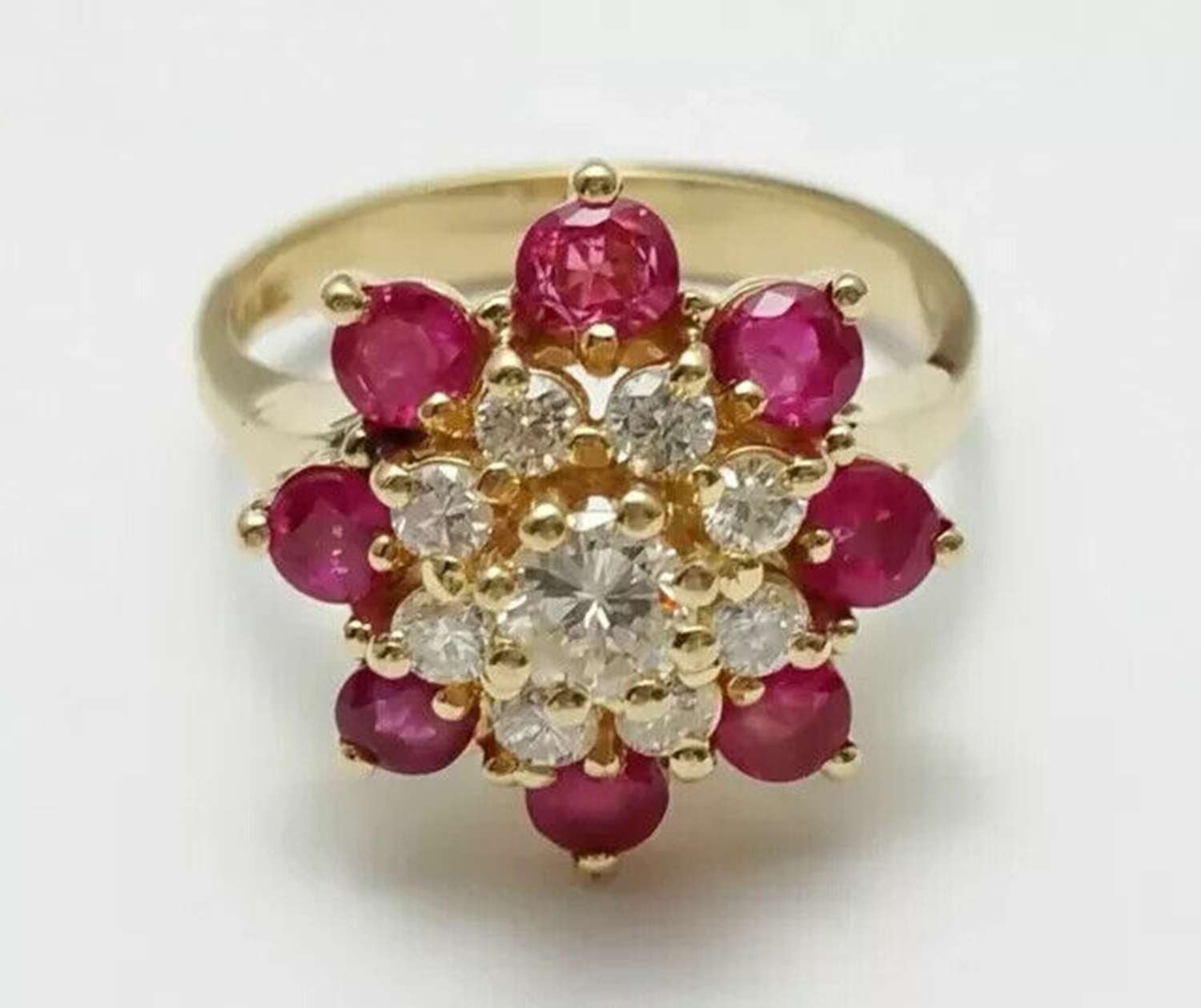 2CT Pink Ruby 925 Silver Flower Engagement Wedding Ring 14k Yellow Gold Plated - Walmart.com