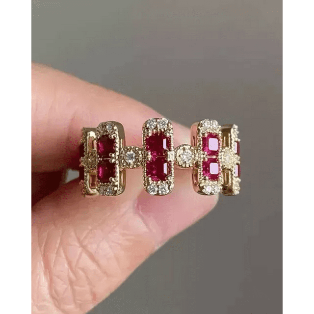 2CT Princess Cut Ruby 925 Silver Half Eternity Engagement Ring 14k ...