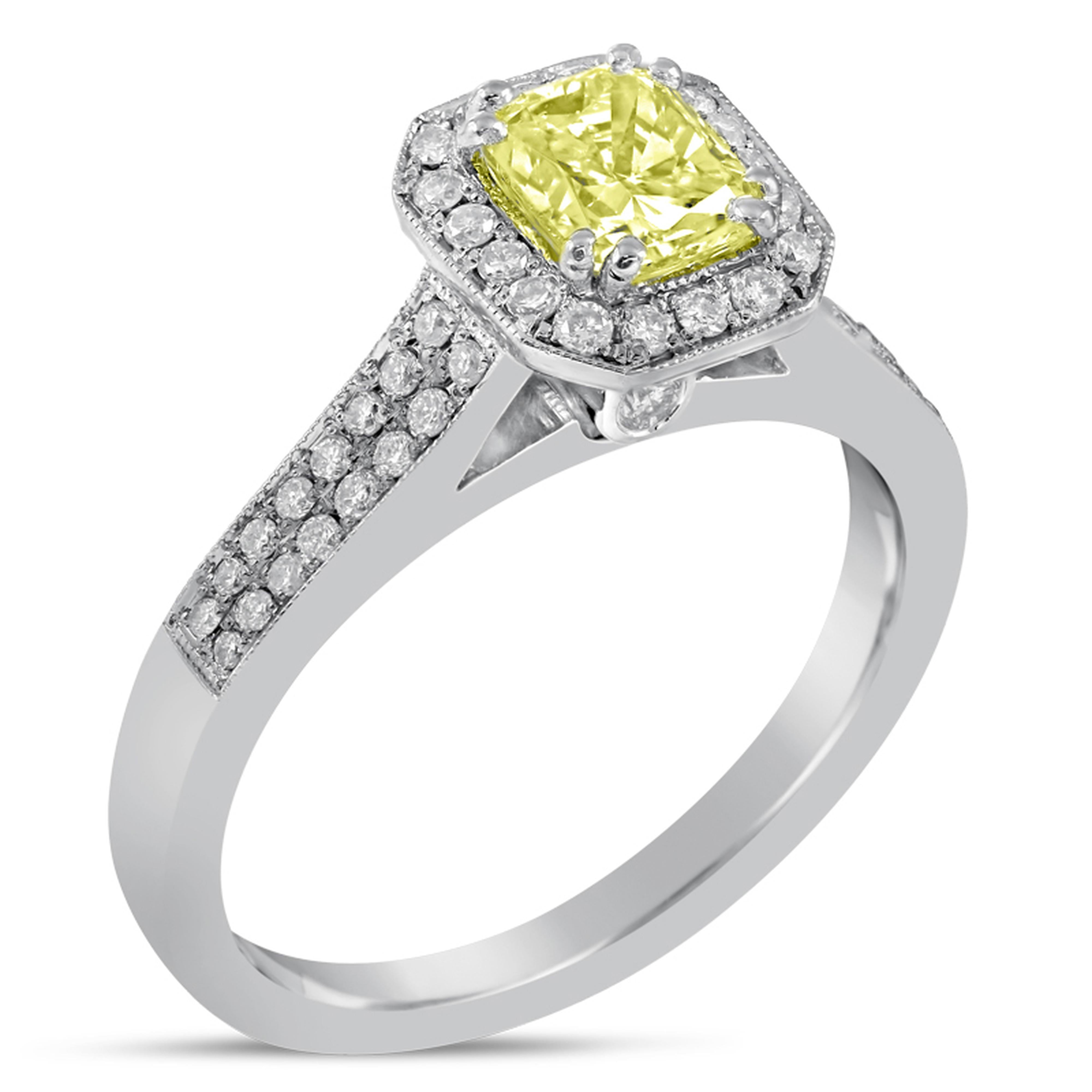 2CT Radiant Cut Fancy Yellow Diamond Engagement Ring with Halo Antique Style RADFY202 - Walmart.com