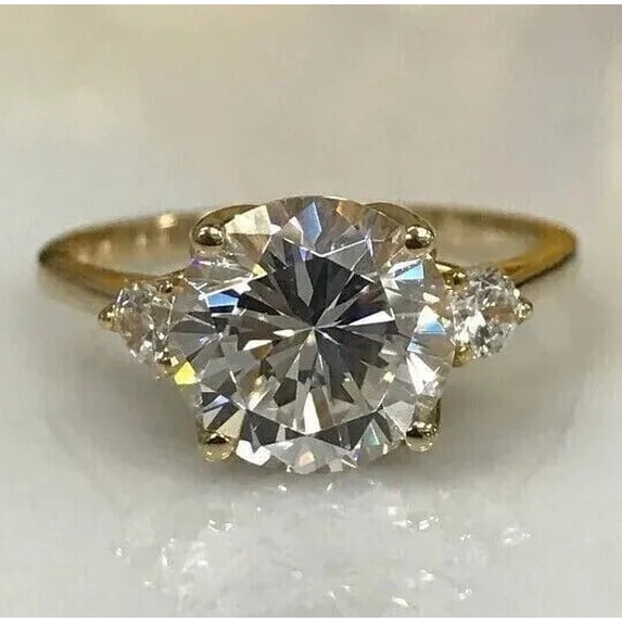 2CT Round Cut Moissanite Women's Engagement Wedding Ring 14K Yellow ...