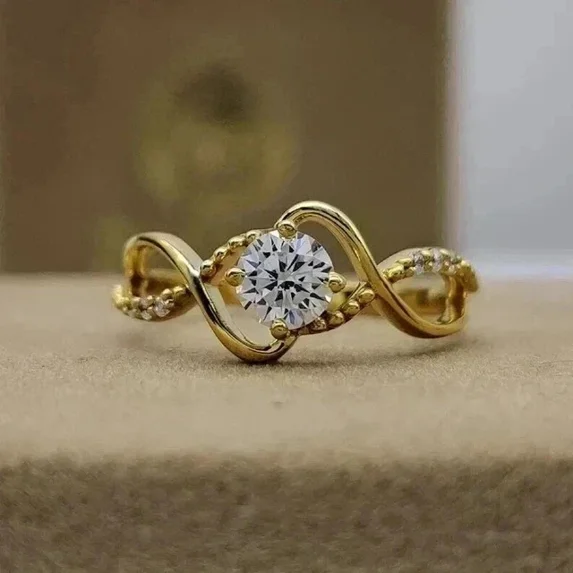 2CT Round Cut Simulated Diamond Engagement Wedding Ring 14K Yellow Gold ...