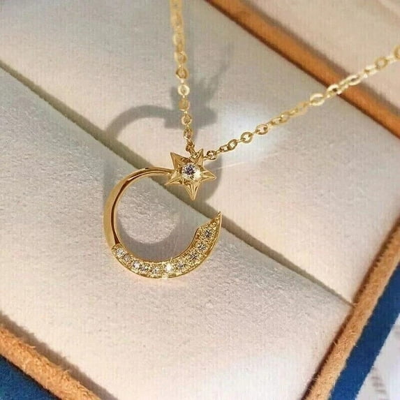 2CT Round Cut Simulated Diamond Women's Weddings Gift Moon Pendant 14k ...