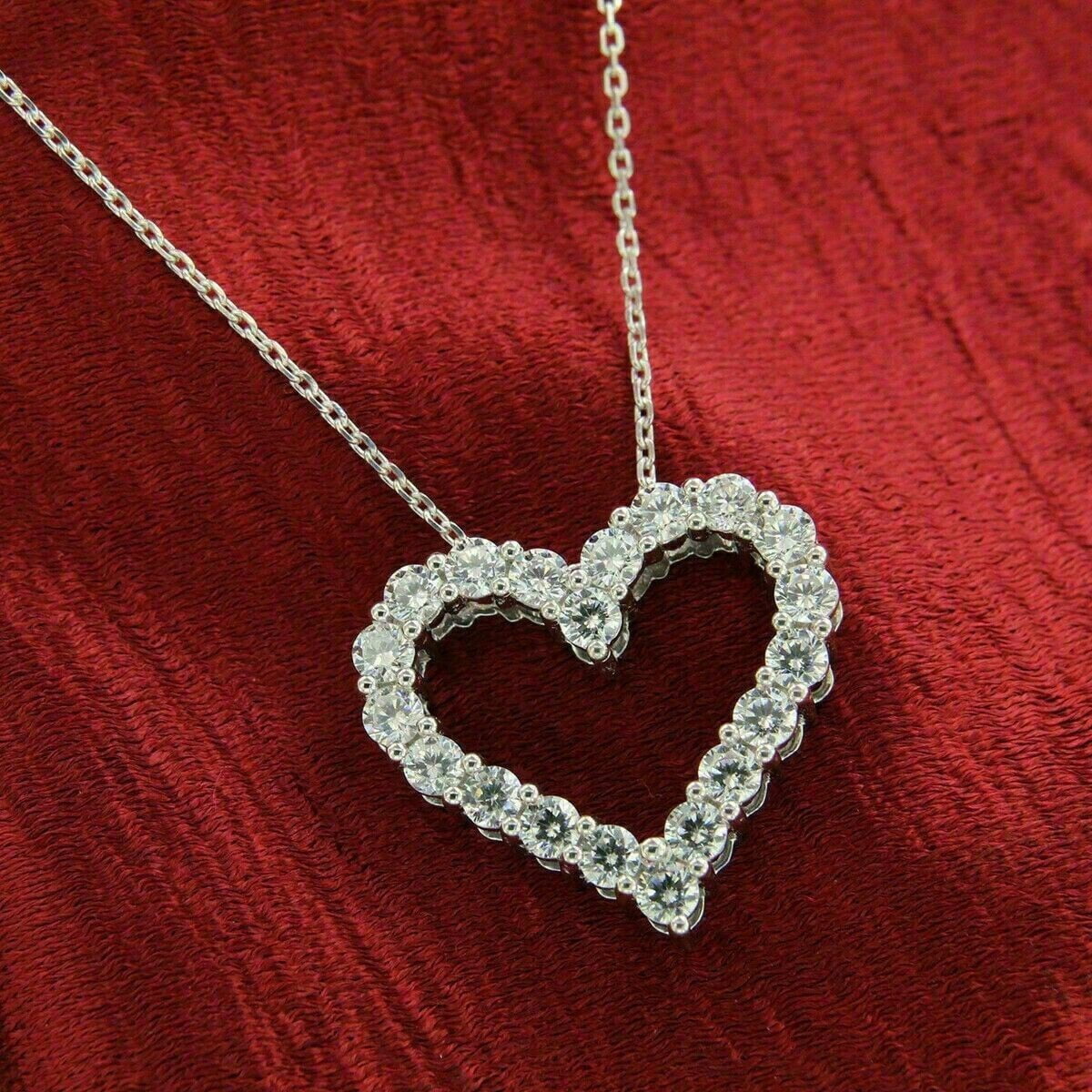 2CT Round Lab created Diamond Heart Shape Women's Pendant Necklace 925 ...