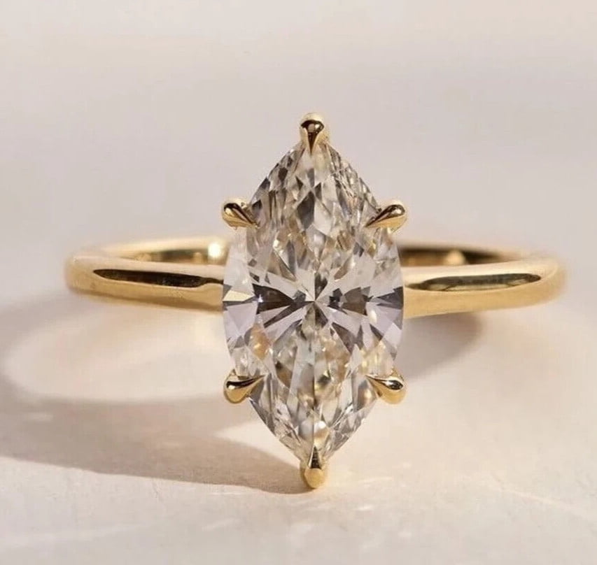 2CT Women's Daily Wear Marquise Lab Created Diamond Solitaire Ring 14k ...