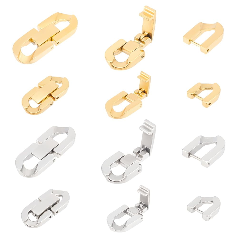 2Colors 2 Sizes 8 Sets Oval Golden Extension Clasp Stainless Steel Fold ...