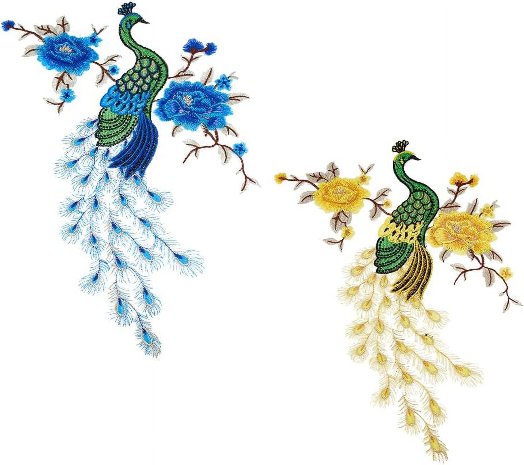 2Colors Peacock with Flower Patch Embroidered Lace Neckline Applique ...
