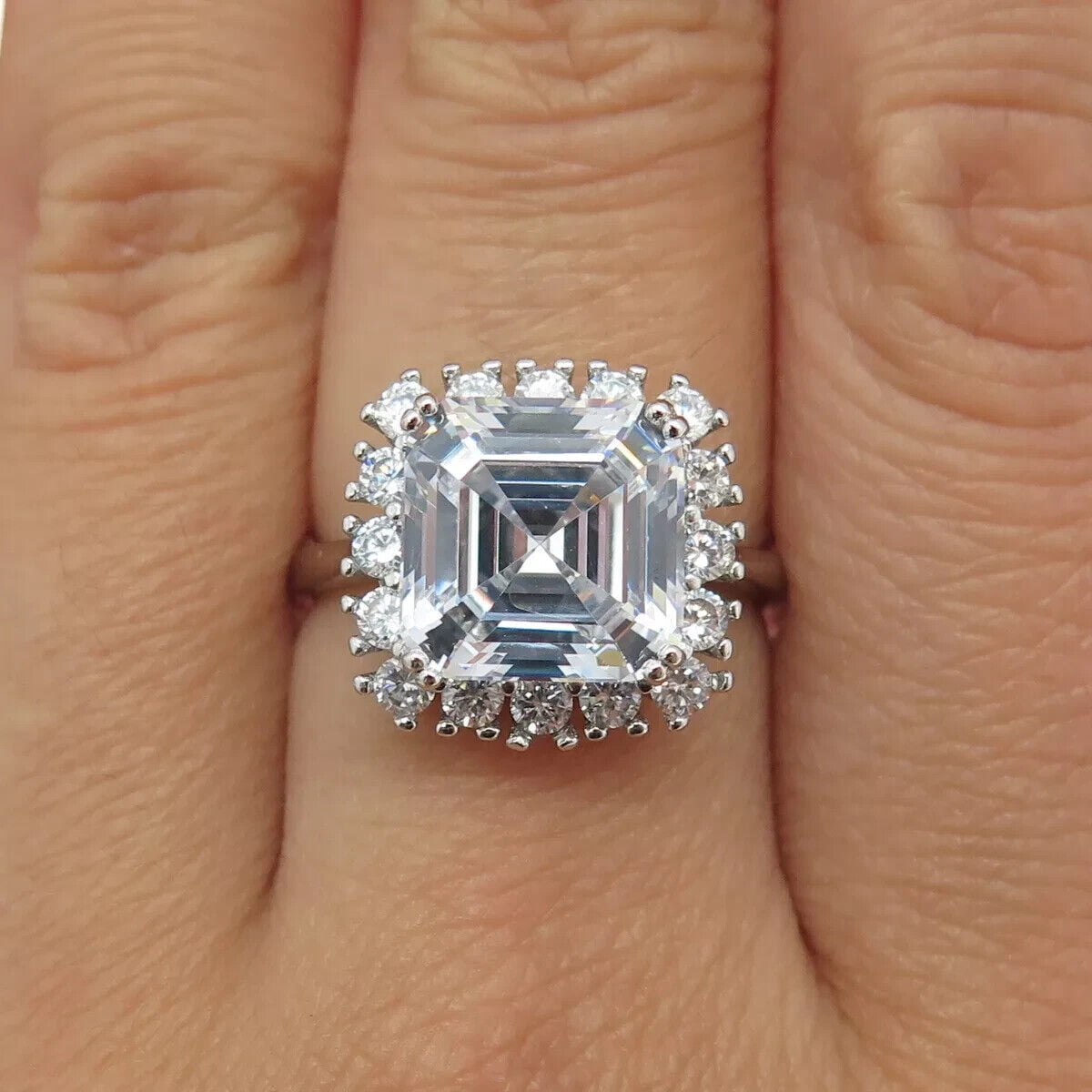 2Ct Asscher Cut Lab Created Diamond Women's Wedding Ring 14K White Gold ...