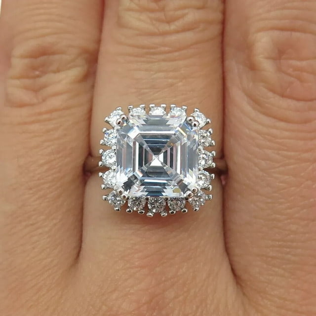 2Ct Asscher Cut Lab Created Diamond Women's Wedding Ring 14K White Gold ...