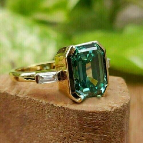 2Ct Asscher Cut Lab Created Green Emerald Women's Engagement Ring 14K ...