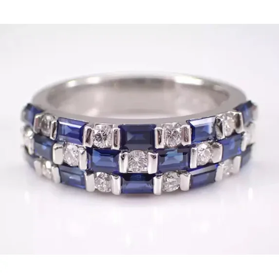 2Ct Baguette Cut Simulated Blue Sapphire Women's Band Ring 14K White ...