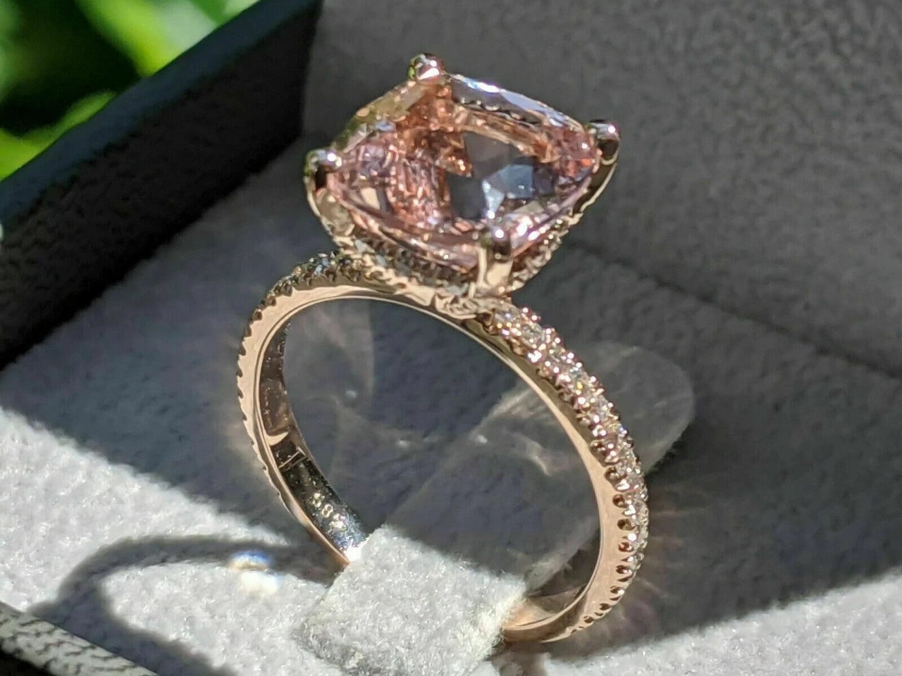 2Ct Cushion Cut Lab Created Morganite Diamond Wedding Ring 14K Rose ...