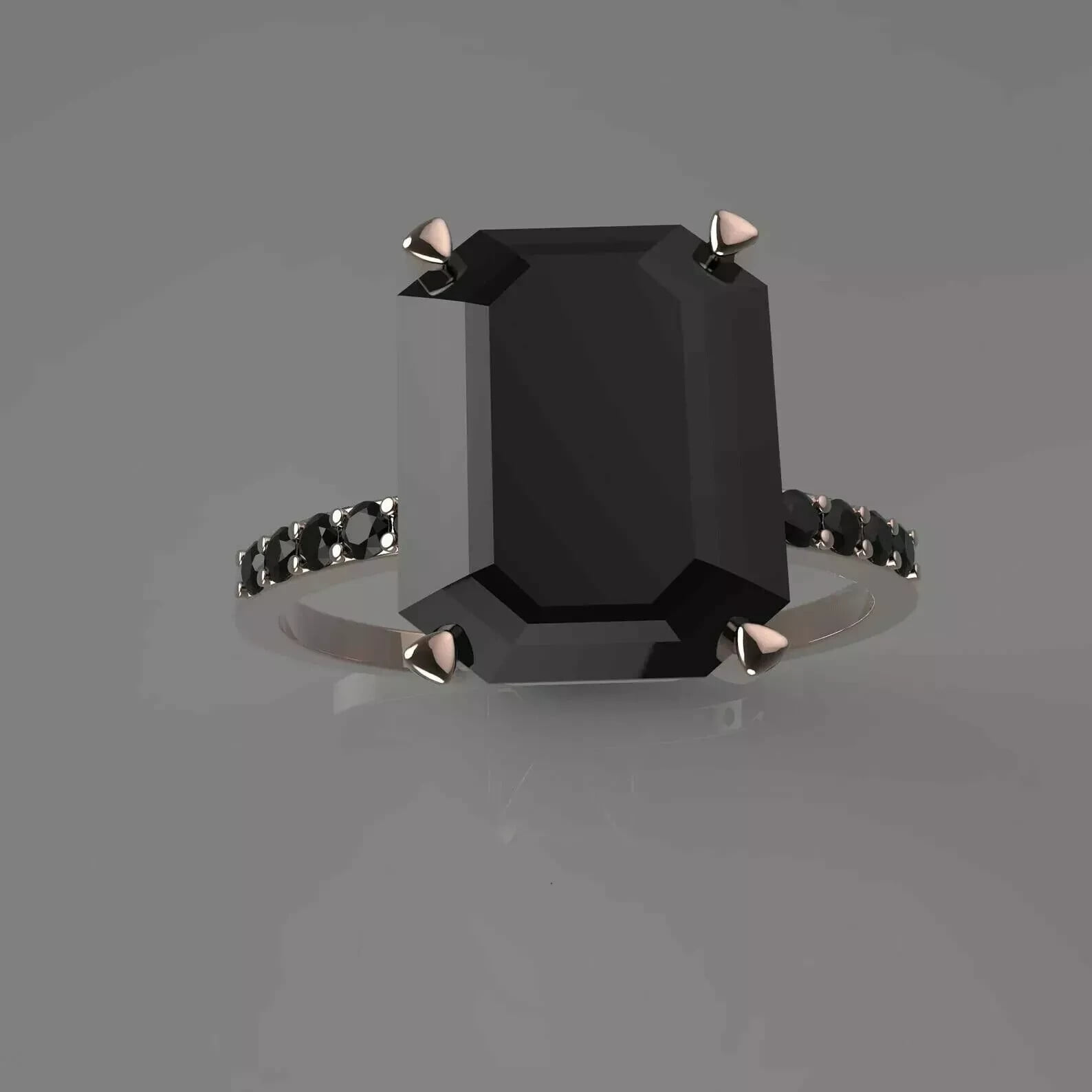 2Ct Emerald Cut Lab-Created Black Diamond Engagement Ring 14K White ...