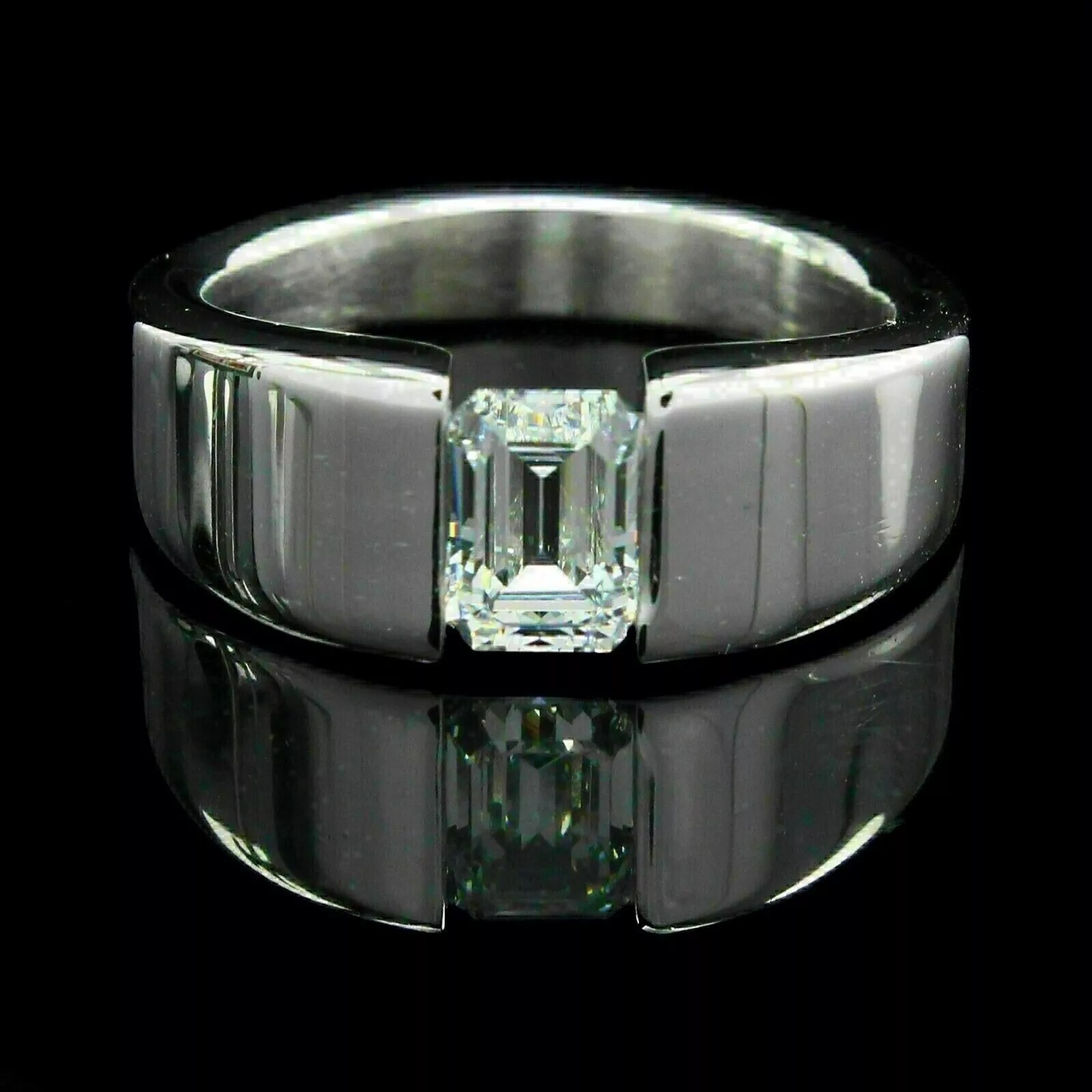 2Ct Emerald Cut Lab-Created Diamond Men's Engagement Ring 14K White ...