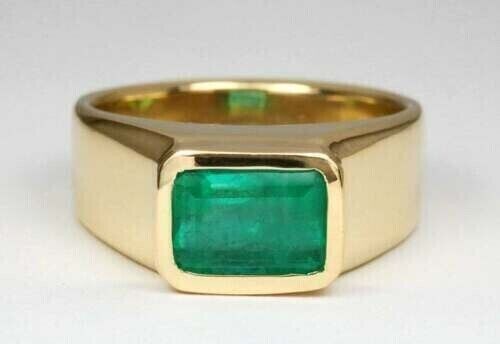 2Ct Emerald Cut Lab Created Emerald Men"s Wedding Ring14K Yellow Gold ...