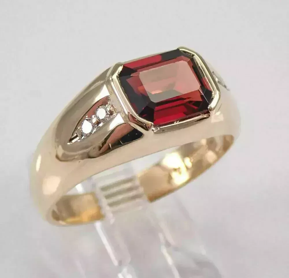 2Ct Emerald Cut Lab Created Red Garnet Solitaire Men's Pinky Ring 14K ...
