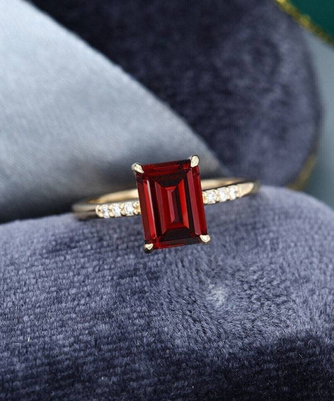 2Ct Emerald Cut Lab Created Red Garnet Solitaire Women's Engagement ...