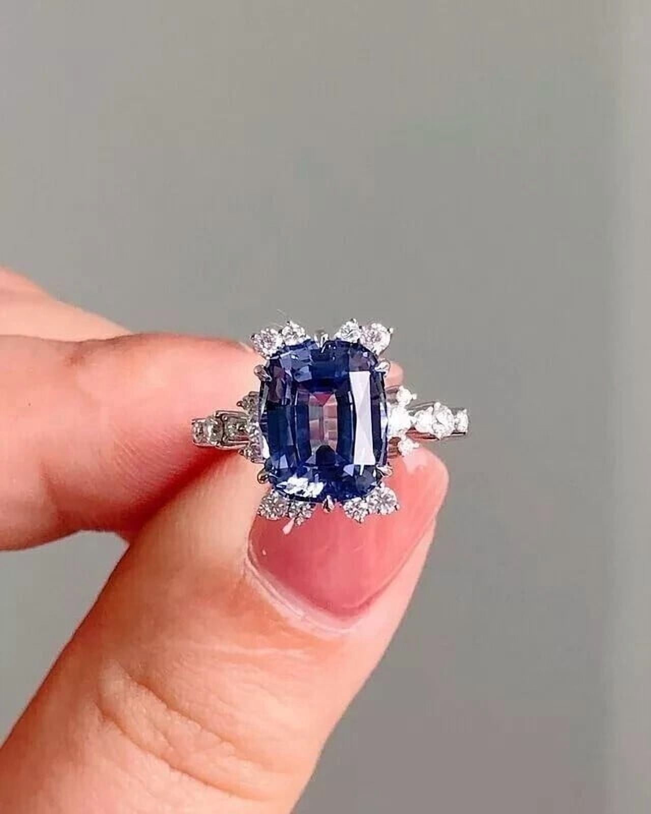 2Ct Emerald Cut Lab-Created Tanzanite Halo Engagement Ring 14K White ...