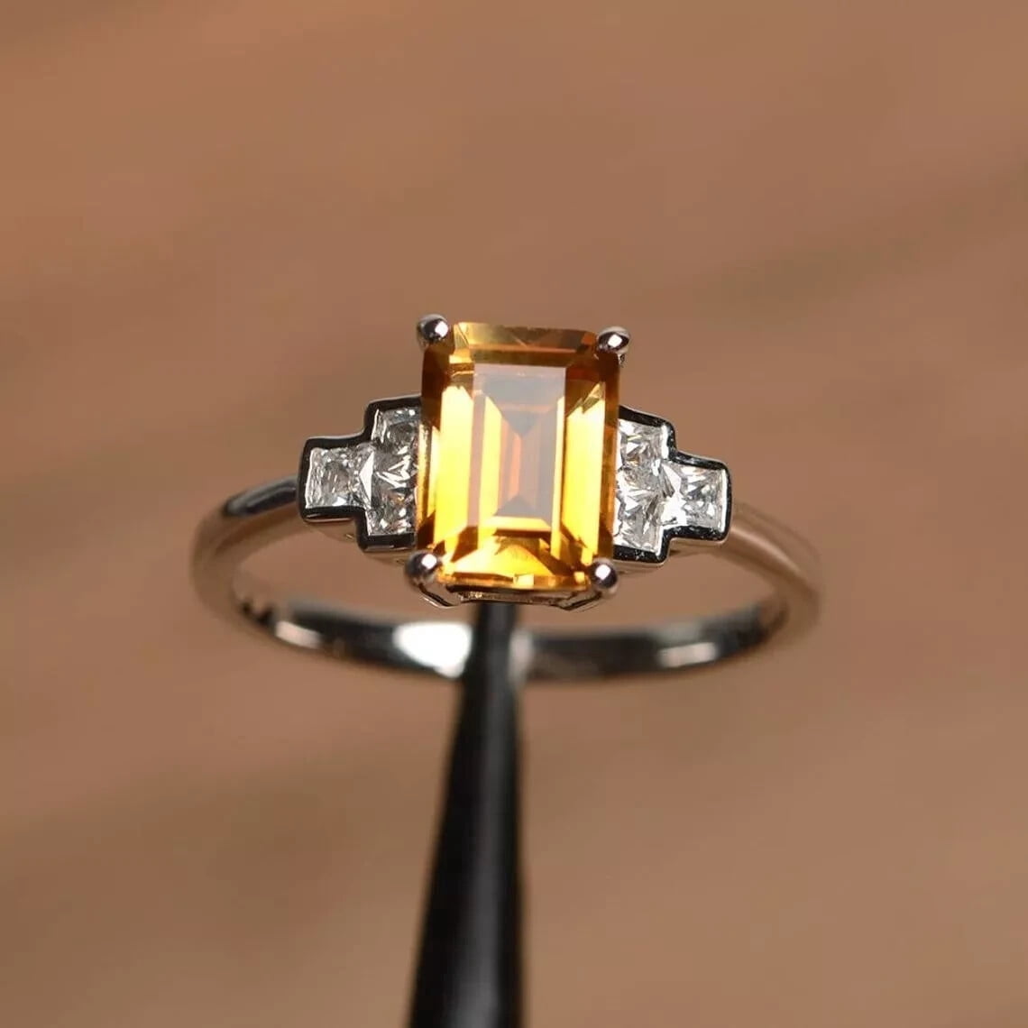 2Ct Emerald Cut Simulated Citrine Women Engagement Ring 14K White Gold ...