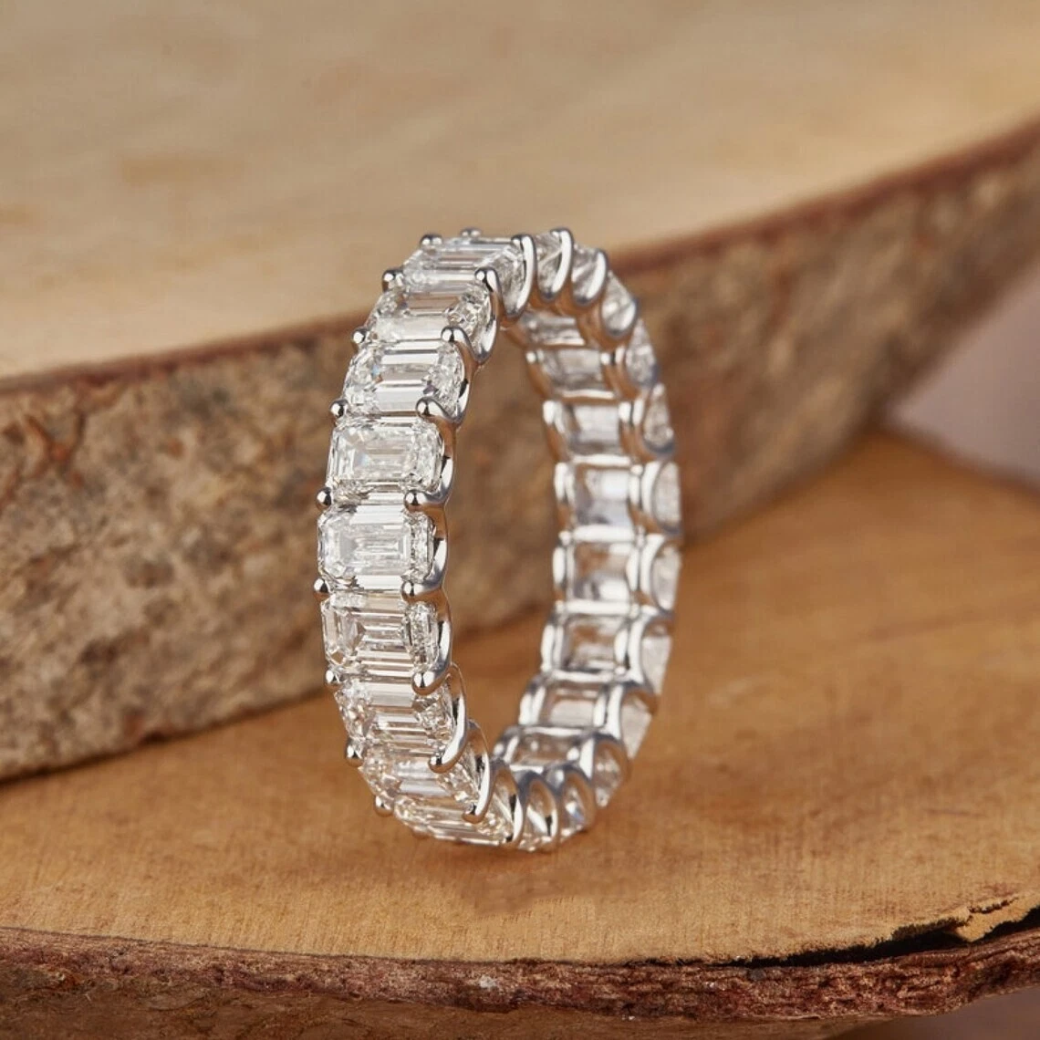 2Ct Emerald Cut -Simulated Diamond Full Eternity Band Ring 14k White ...