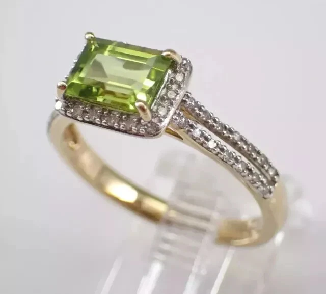 2Ct Emerald Cut Simulated Peridot Diamond Halo Women's Classic ...