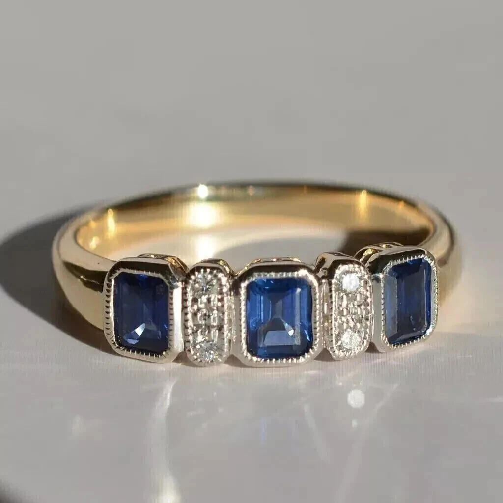 2Ct Emerald Cut -Simulated Sapphire Wedding Band Ring 14K Yellow Gold ...
