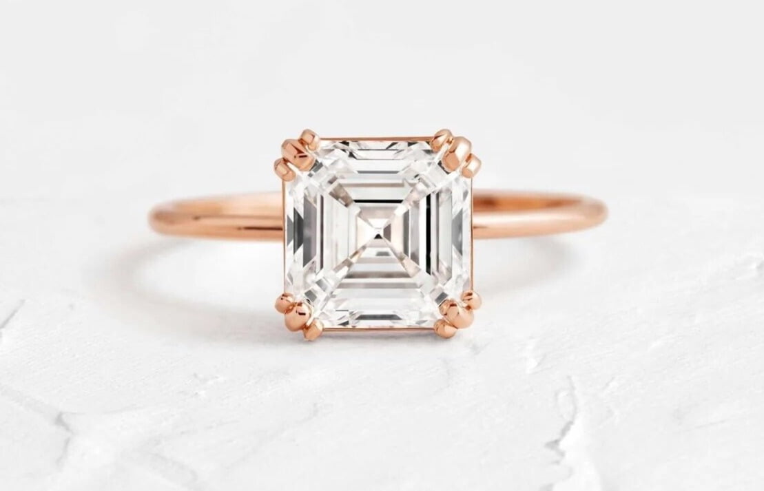 2Ct Engagement Simulated Diamond Asscher Cut Ring 14k Rose Gold Plated ...