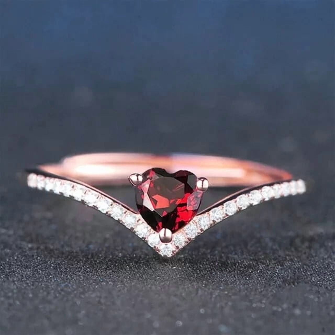 2Ct Heart Cut Garnet Simulated Diamond Women Engagement Ring 14K Rose ...