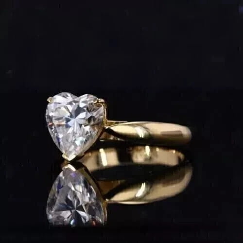 2Ct Heart Cut Lab Created Diamond Women's Fancy Gift Ring 14k Yellow ...