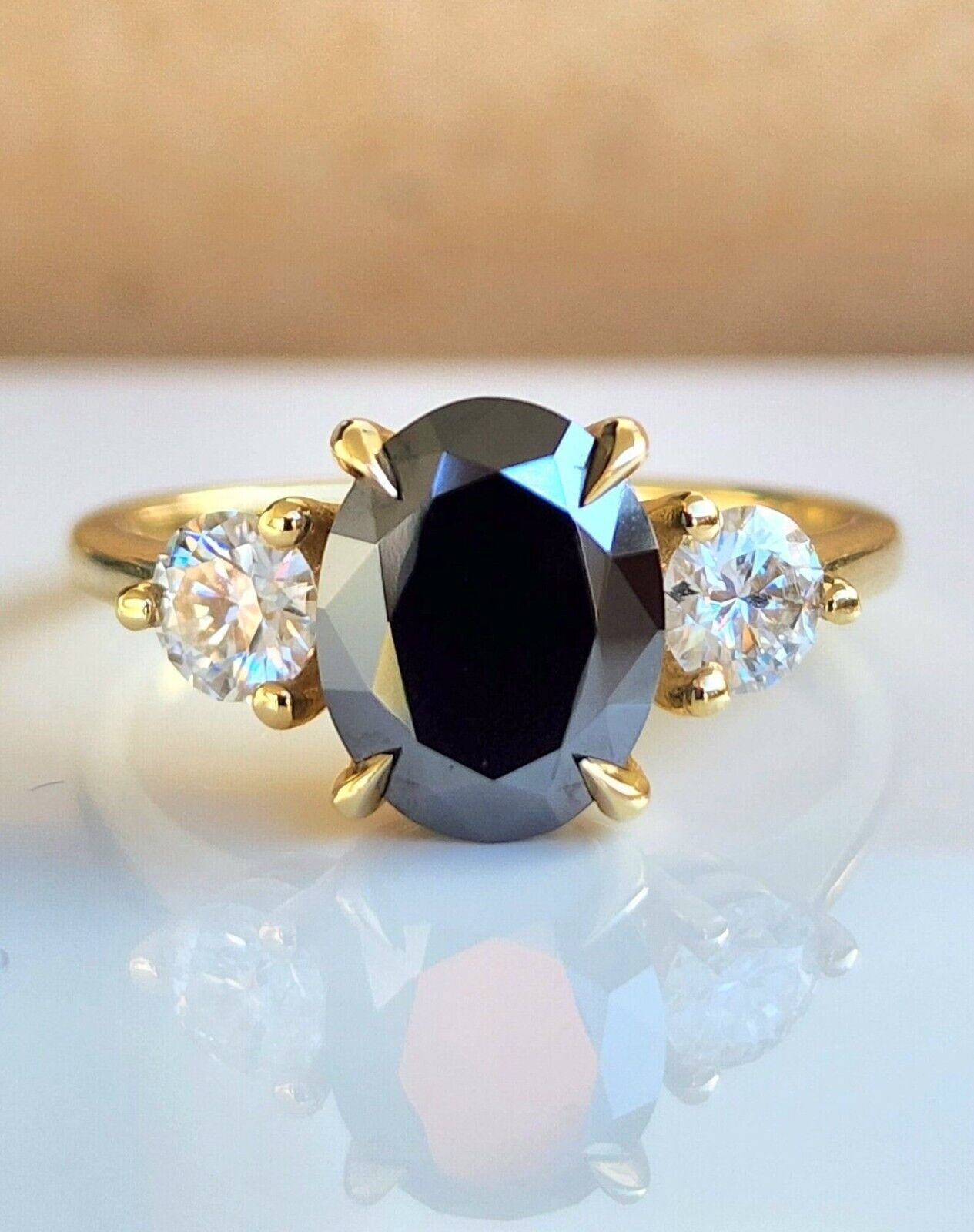 2Ct Lab Created Black Diamond Oval Cut Three Stone Fancy Wedding In ...