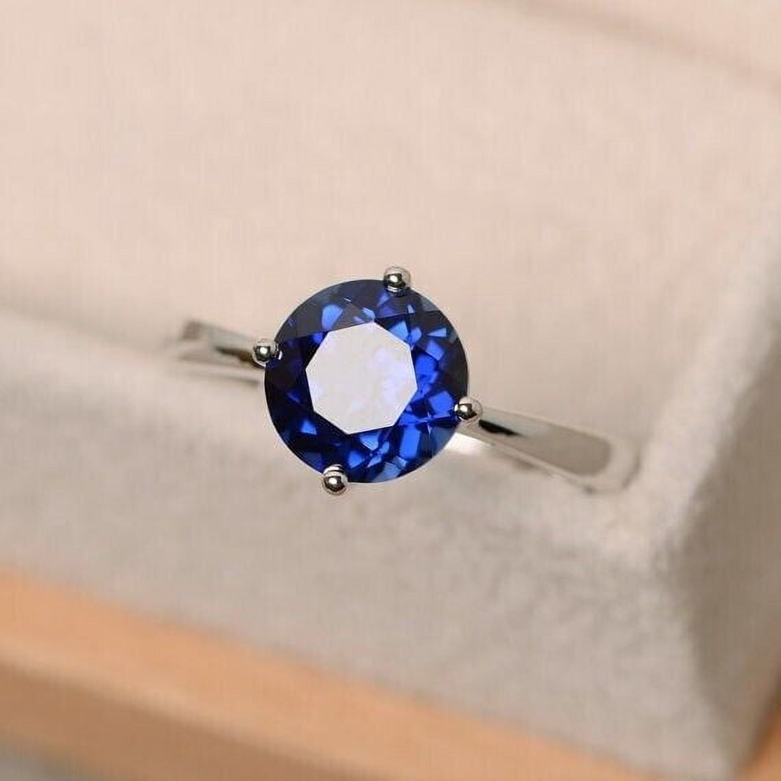 2Ct Lab Created Blue Sapphire Engagement Solitaire Ring 14k White Gold ...