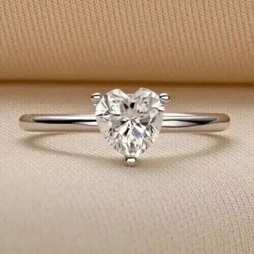 2Ct Lab Created Diamond Heart Cut Solitaire Engagement Ring 14K White ...